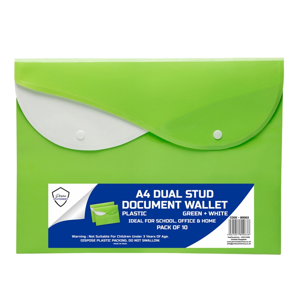 Prime A4 Dual Pocket Stud Document Wallet Pink Pack of 10